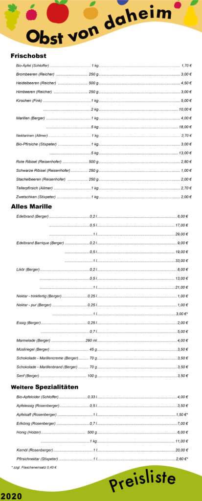 Preisliste - Obst von daheim